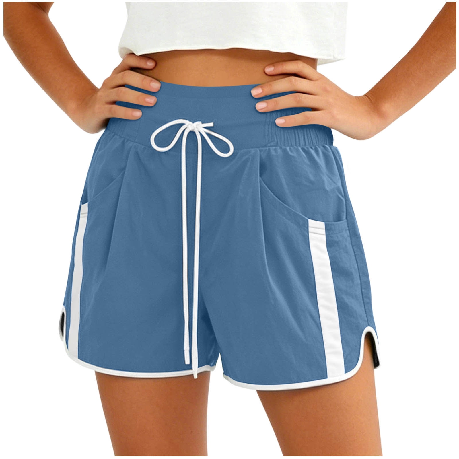 ATOYSOY Womens Striped Track Shorts Elastic High Waist Drawstring ...