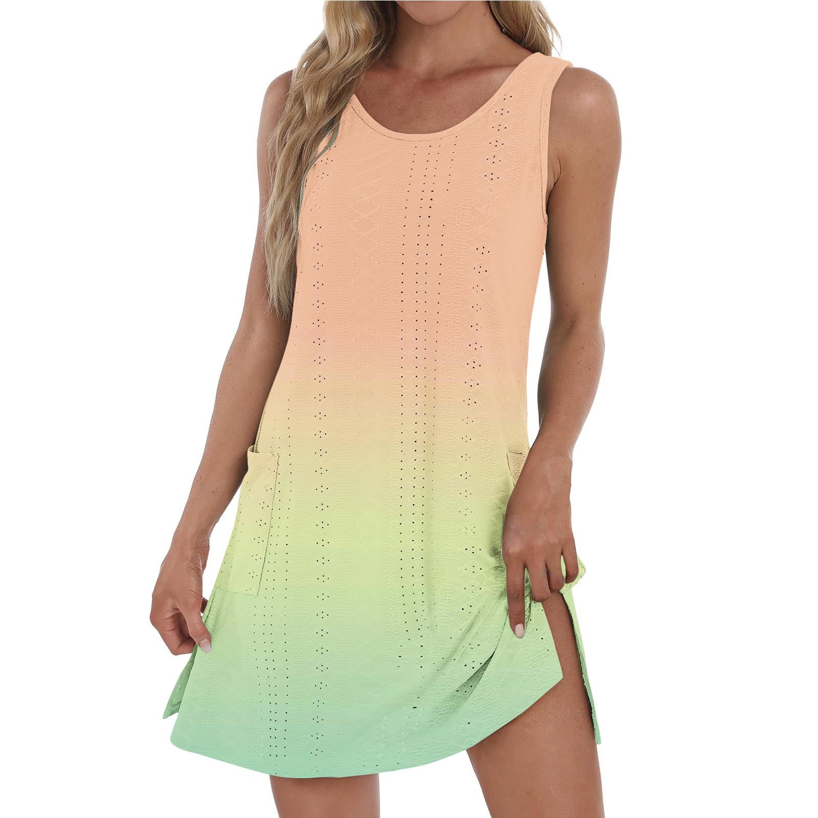ATOYSOY Womens Summer Dresses Crew Neck Eyelet Tank Dress Summer Loose ...