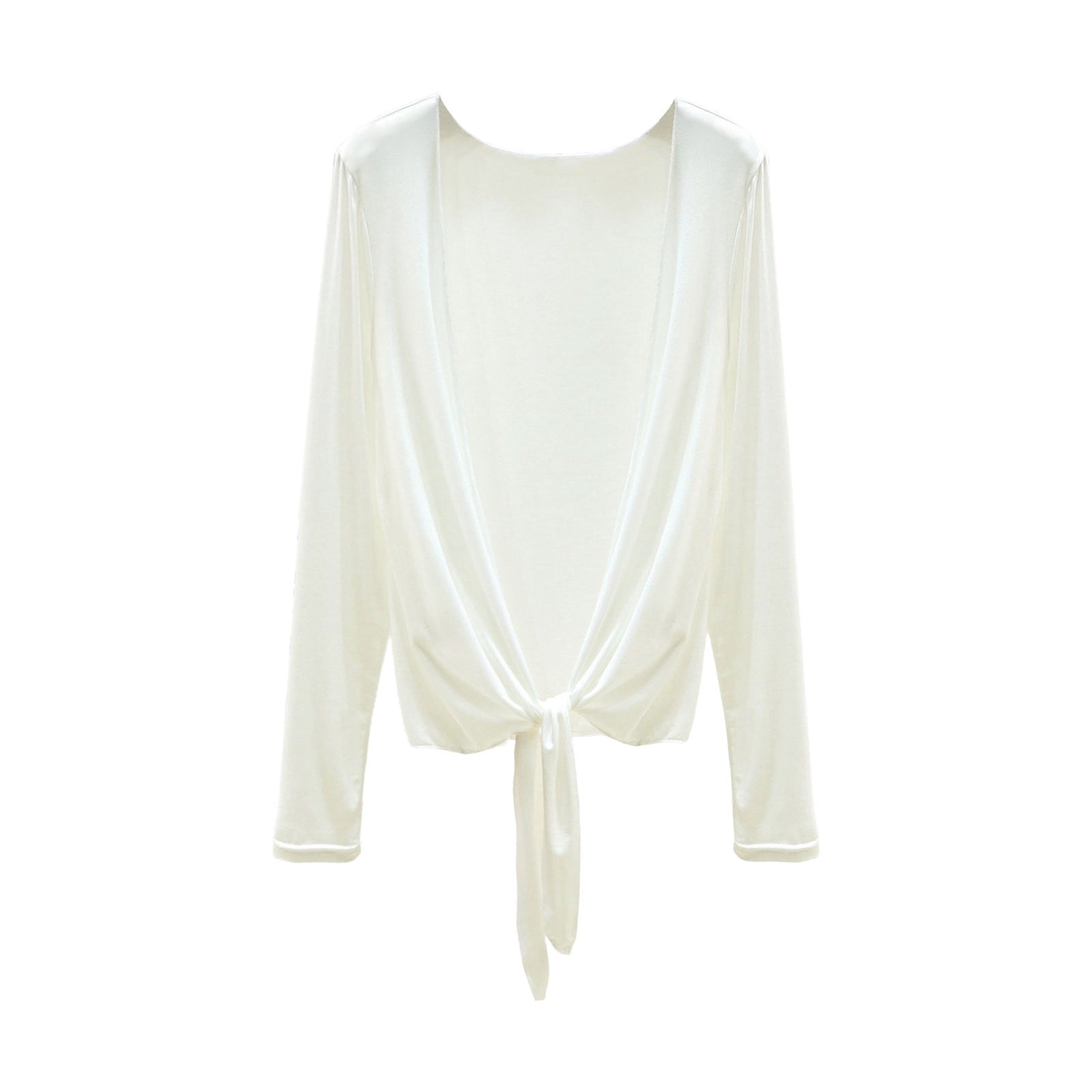 ATOYSOY Womens Tied Front Sheer Knit Cardigan Long Sleeve Open Front ...