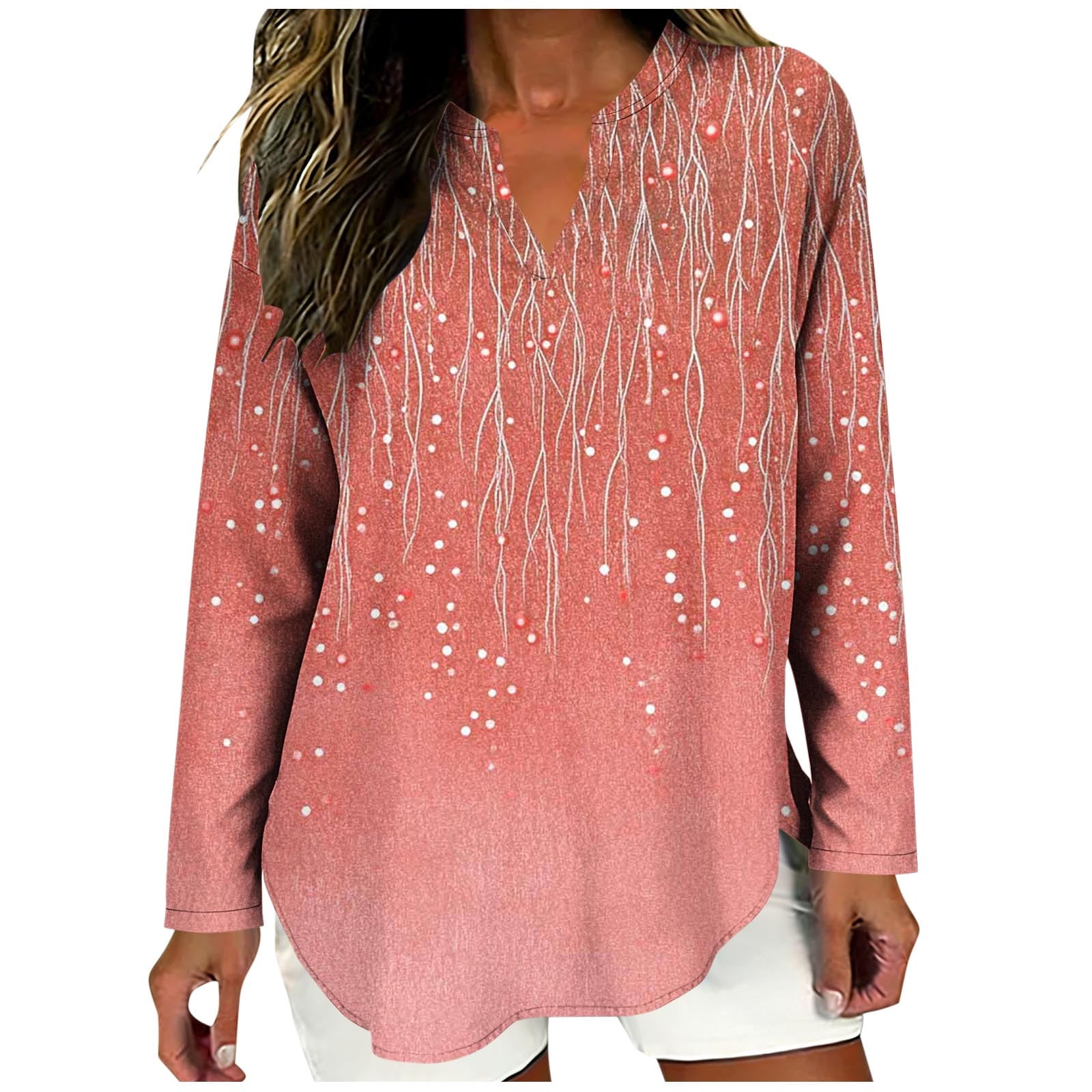 ATOYSOY Womens Tops Comfy Tunic Shirts V-Neck Casual Holiday Top ...