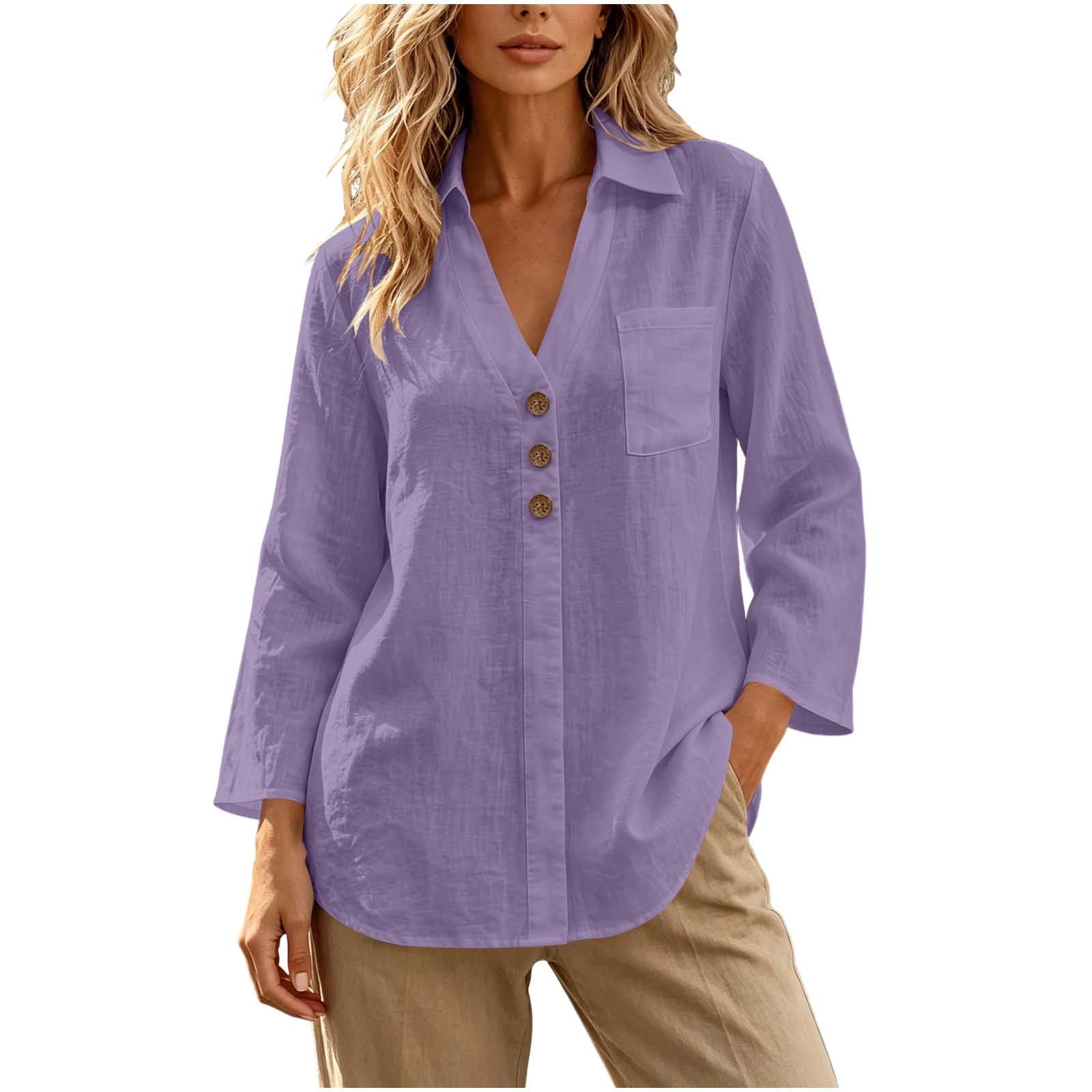 ATOYSOY Womens Tops Dressy Casual Solid Color Point Collar Partial ...