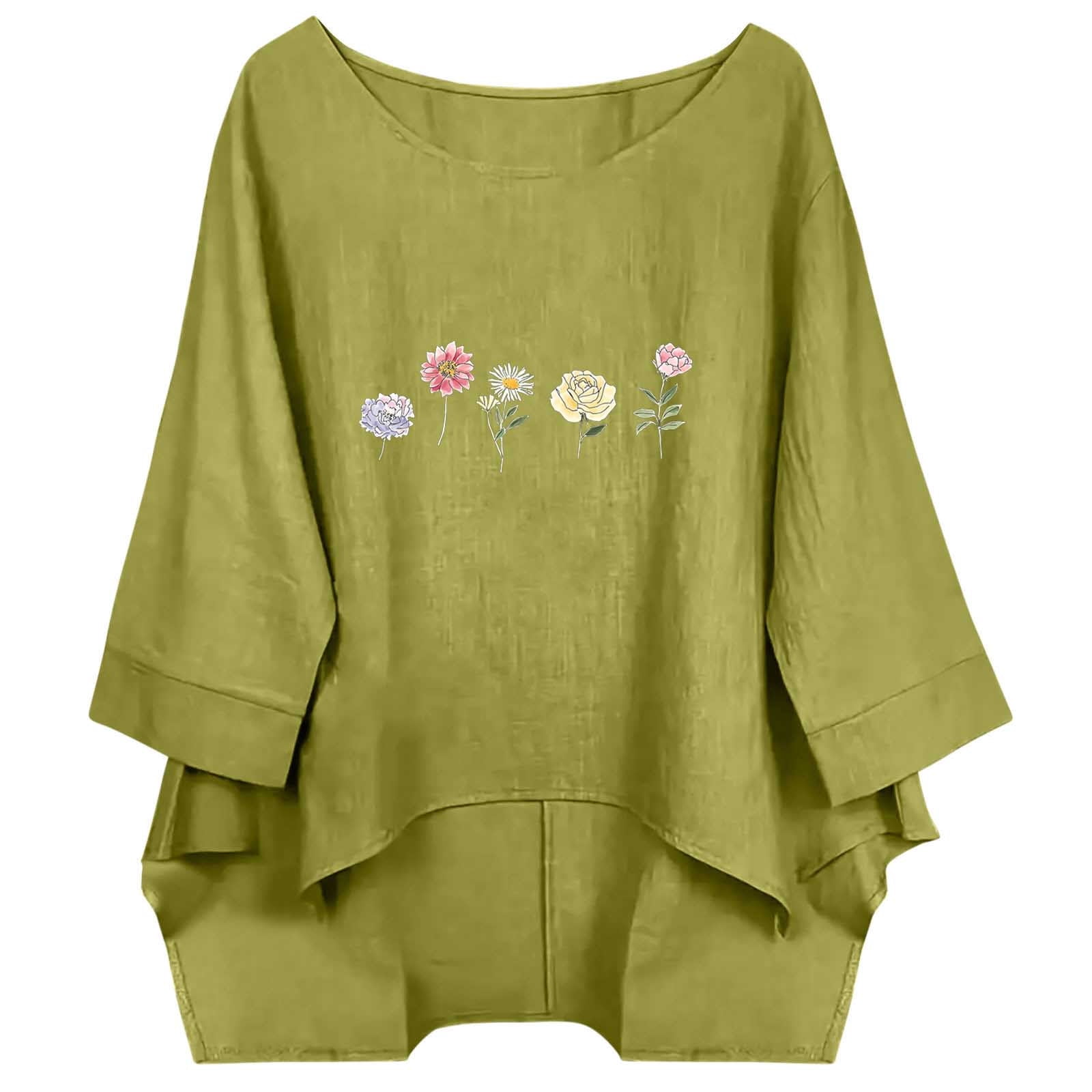 ATOYSOY Womens Tops Dressy Casual Solid Color Round Neck Floral ...