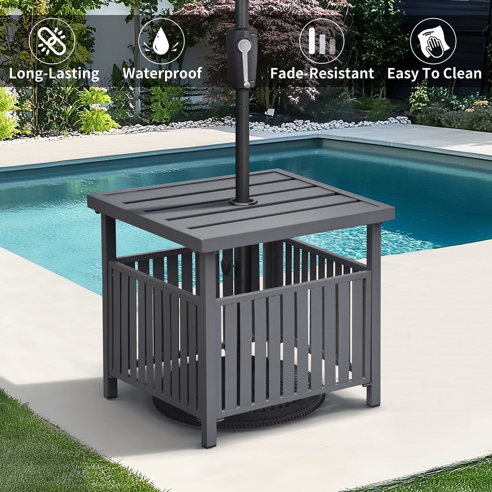 ATR ART to REAL 20"H Outdoor Umbrella Side Table,for Deck,Pool,Garden,Black - Walmart.com
