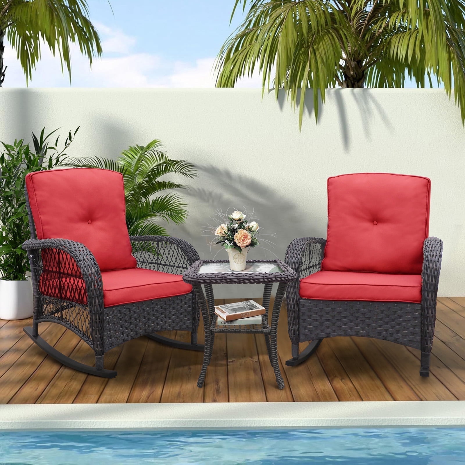 ATR ART to REAL 3 Pcs Outdoor Wicker Rocking Furniture Sets,Rattan ...