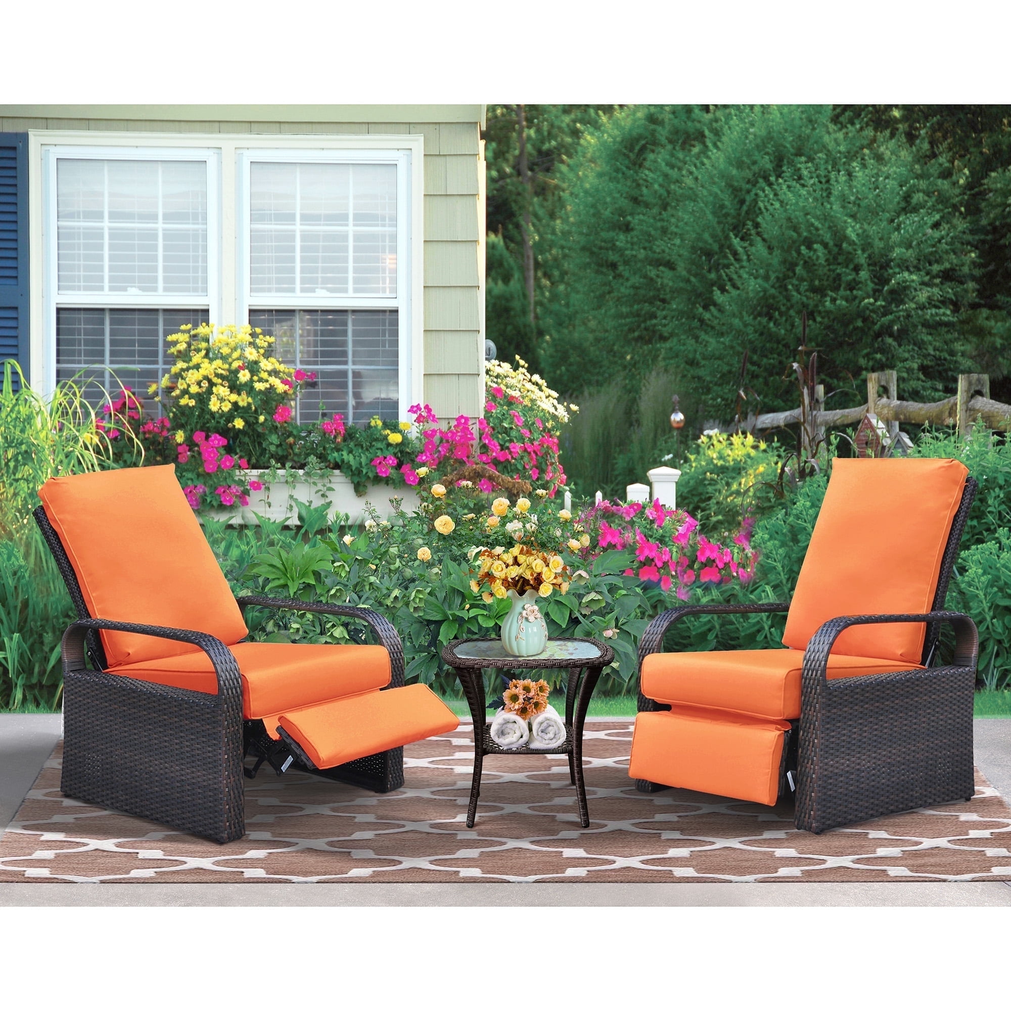 ATR ART to REAL 3PCS Outdoor Patio Rattan Wicker Adjustable Recliner ...