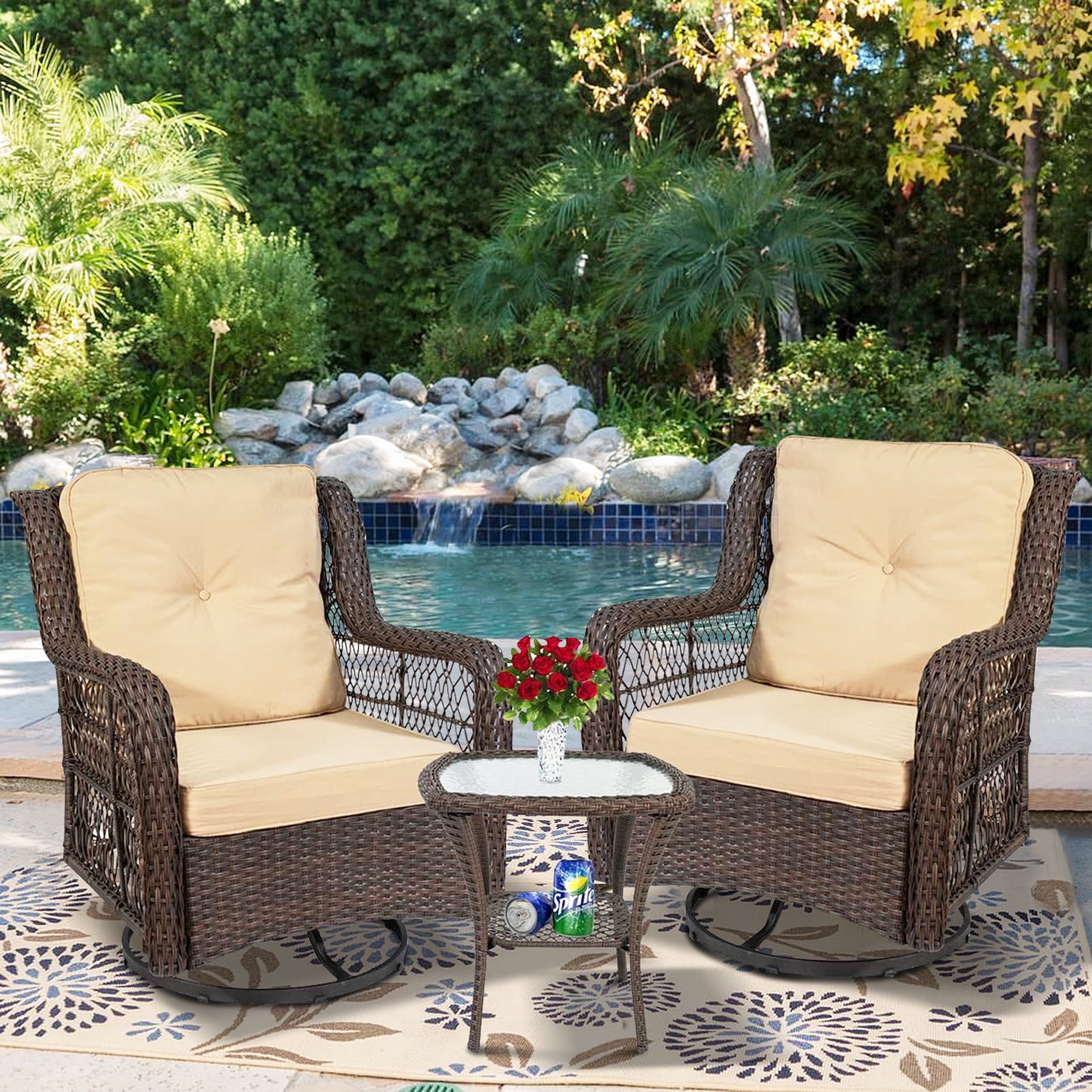Arttoreal Outdoor Furniture: 3PCS Resin Wicker Swivel Patio Rocker ...