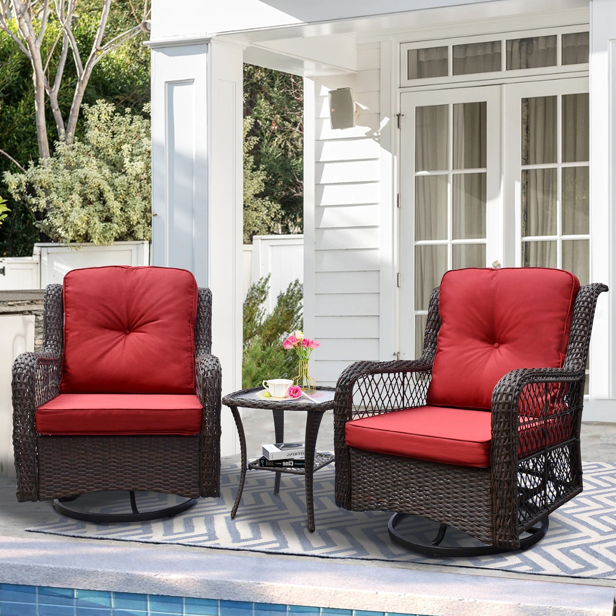 Arttoreal Outdoor 360-Degree Swivel Wicker Rockers with Cushions ...