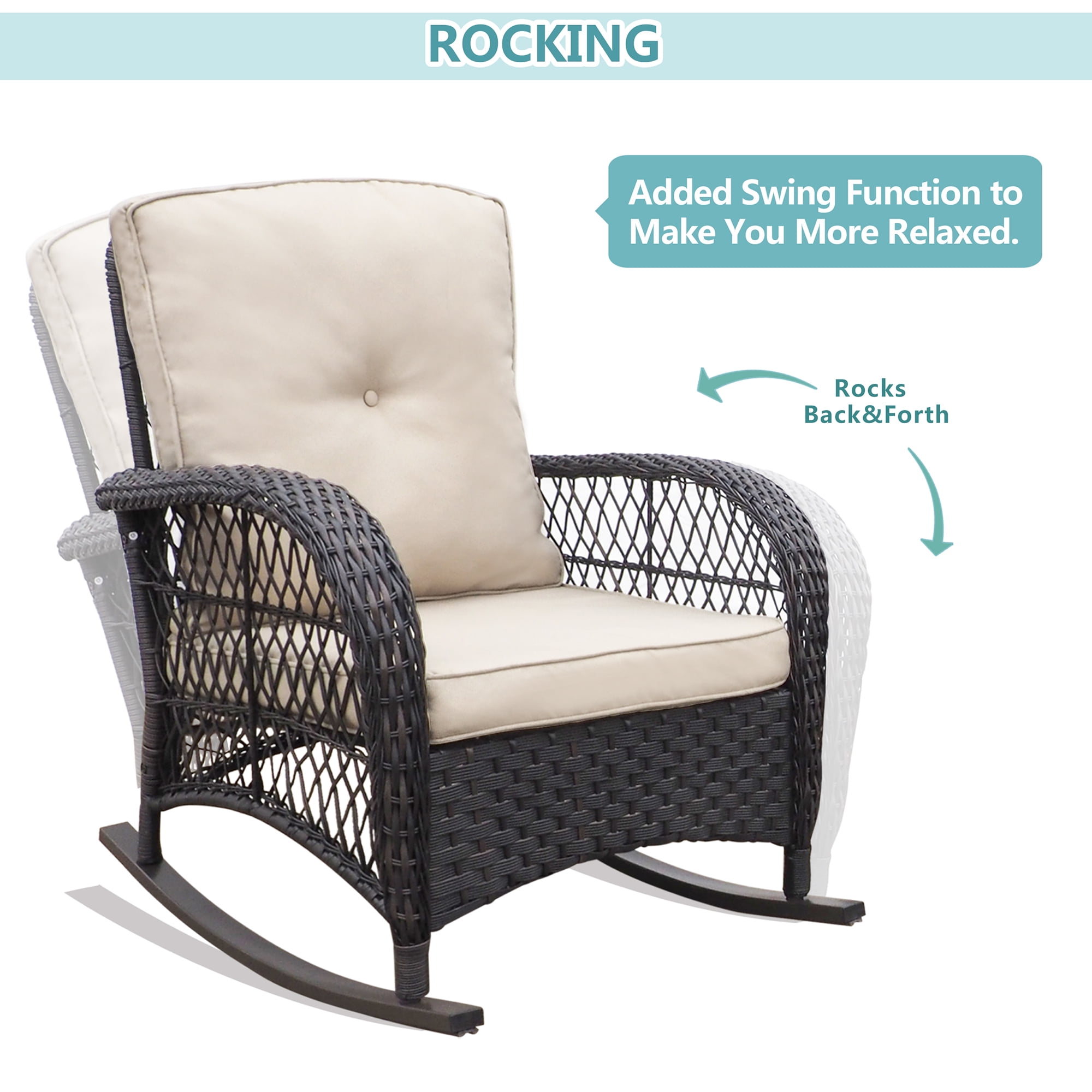 Arttoreal Outdoor Wicker Rocking Chair, Porch Rattan Rocker Chair with ...