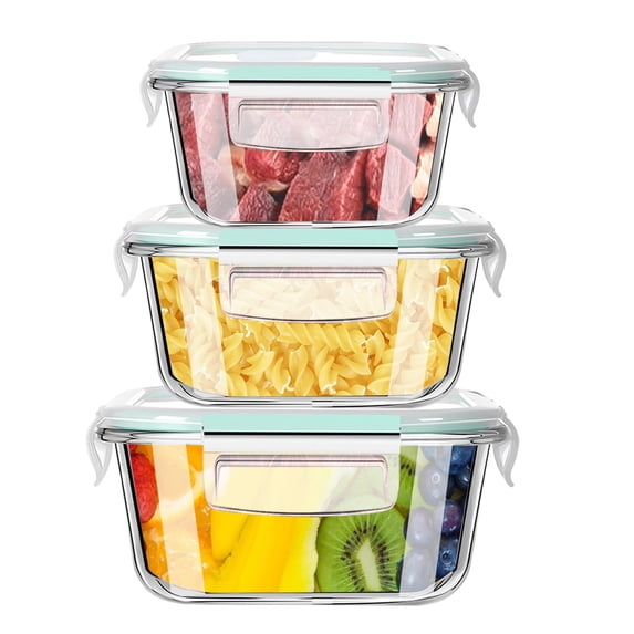 ATRDTO 6 Pieces Square Glass Food Storage Containers with Lids, Meal ...