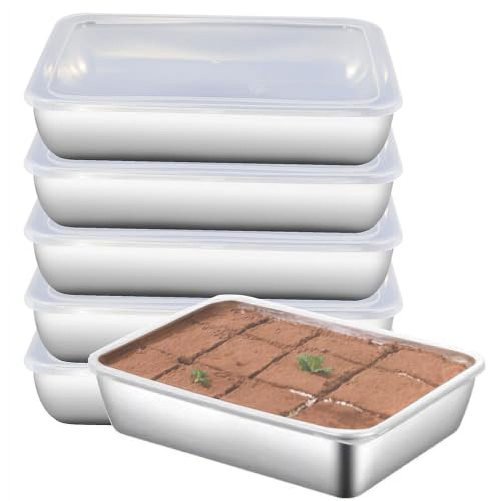 ATRDTO Stainless Steel Baking Pan with Lid, 10 x 7.6x 2 Inch Rectangle Food Storage Box ...