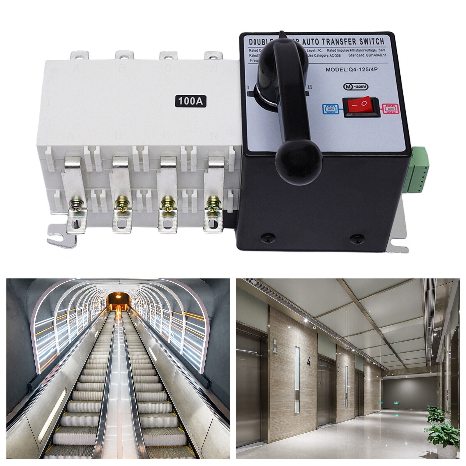 ATS 4P/100A Dual Power Automatic Transfer Switch Grid to AC Generator ...