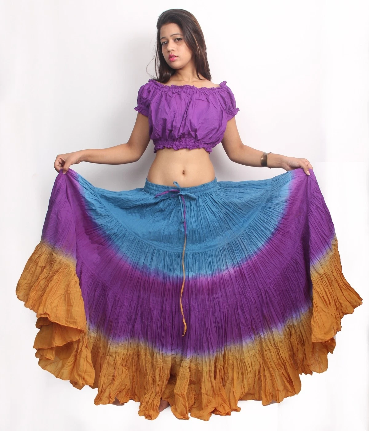 ATS Zumba 25 Yard Belly Dance Skirt - Turquoise/Purple/Mustard FJM Dip ...