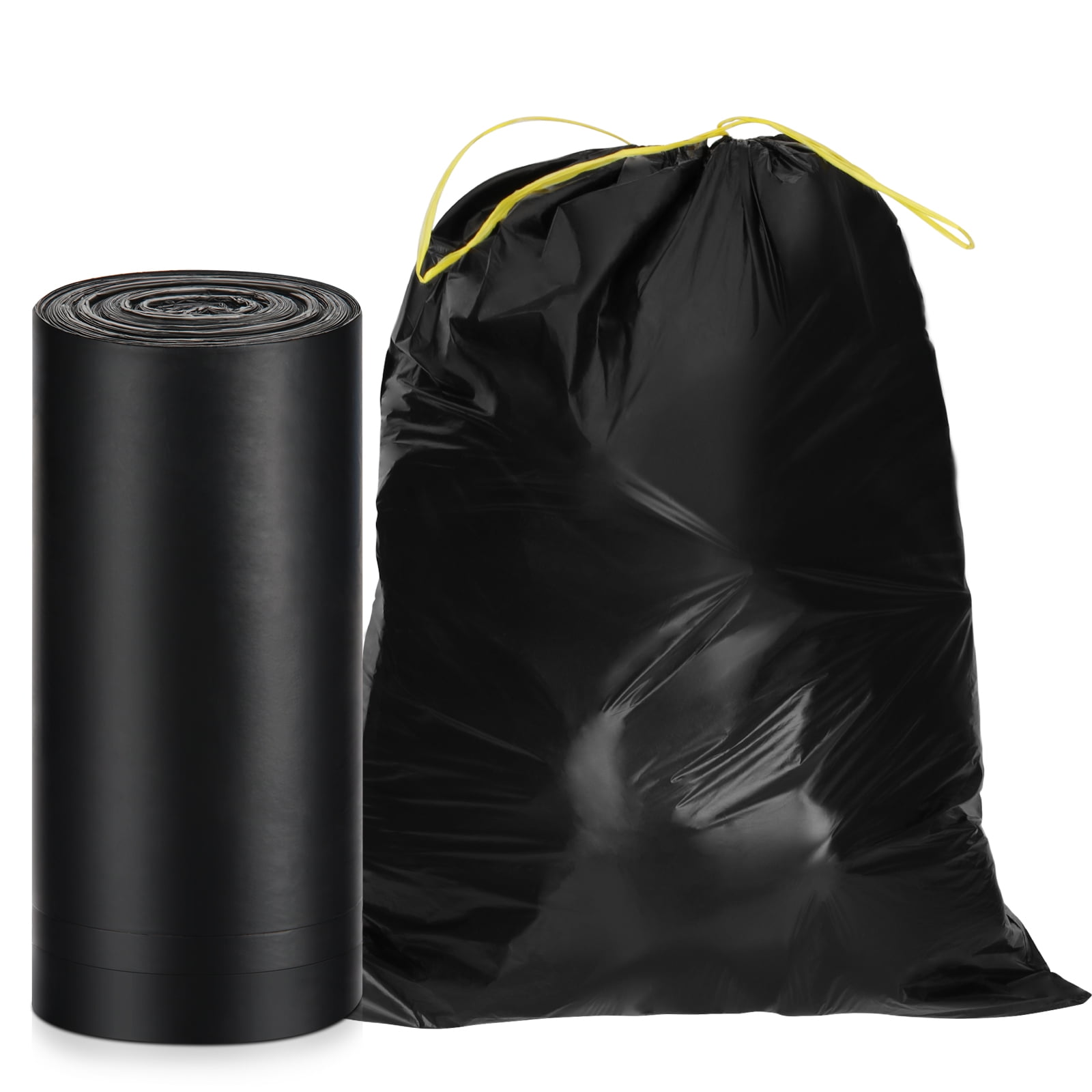 ATSAMFR 4Gallon Black Plastic Kitchen Garbage Bags, Large Drawstring ...
