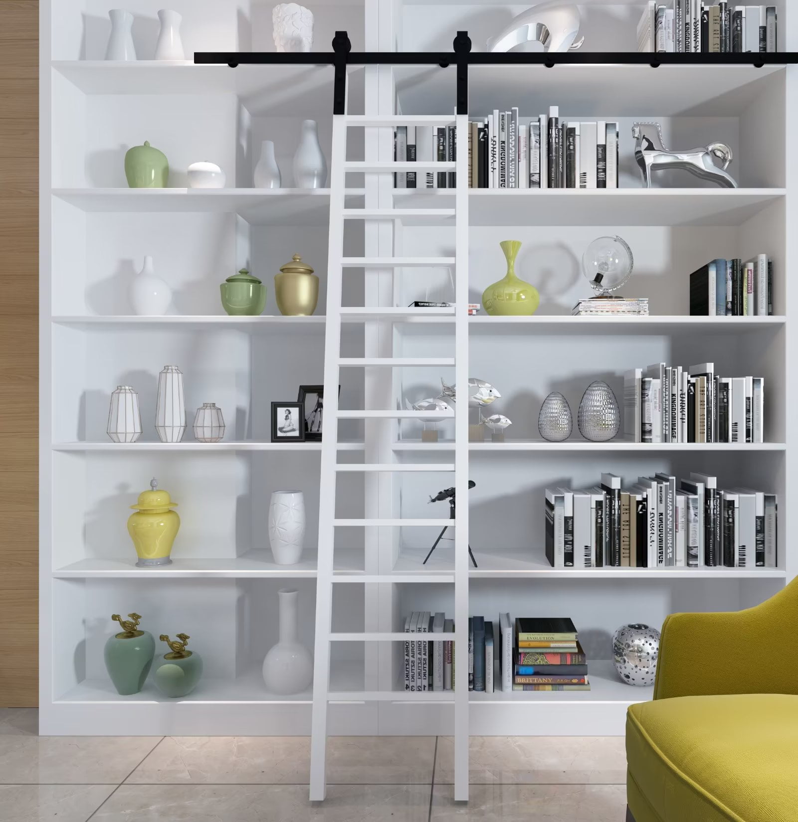 ATT 16FT Modern Sliding Hardware Rolling Library Kit(No Ladder), Black ...