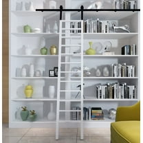 Mon Stainless Steel Rolling Library Ladder for Bookshelf, Silver ...