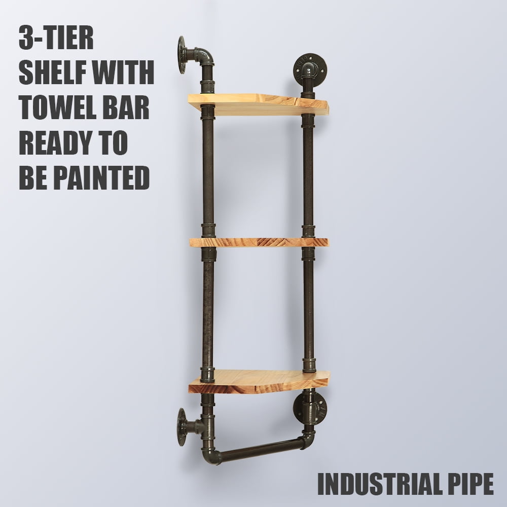 ATT Hardware Industrial Iron 3 Tier Wall-Mounted Corner Pipe Shelves ...
