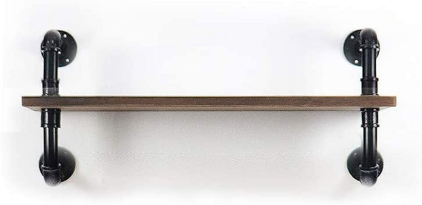ATT Industrial Pipe Shelf Wall Shelf Rustic Wood with Black Iron Pipe 1 ...