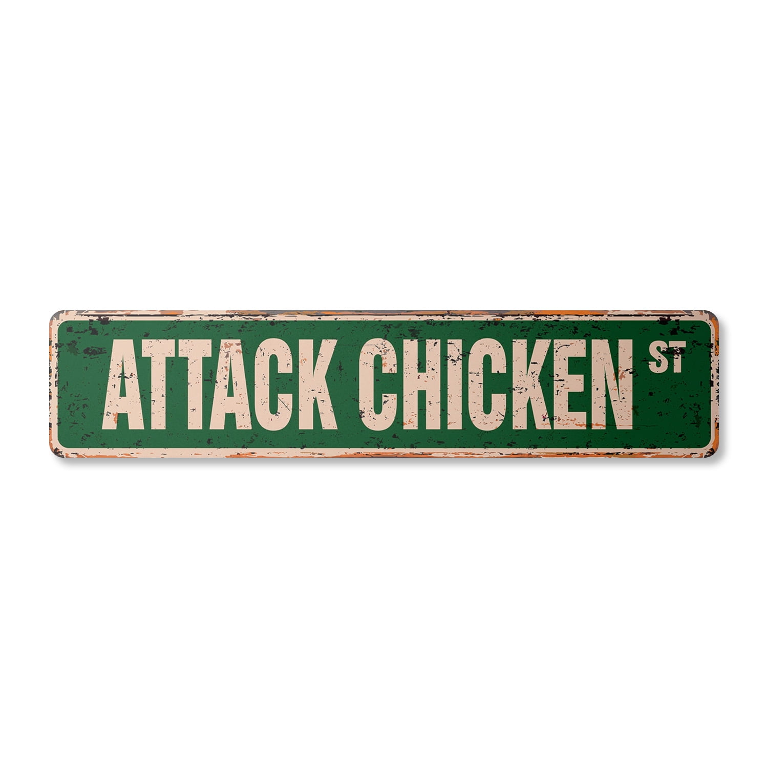 ATTACK CHICKEN Vintage Plastic Street Sign joke funny chick coop farmer ...