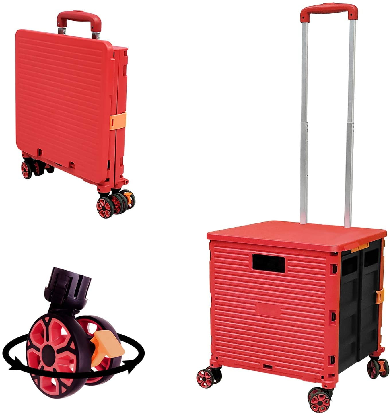 ATTACK SHARK Foldable Utility Cart with 4 Rotate Wheels, Red - Walmart.com