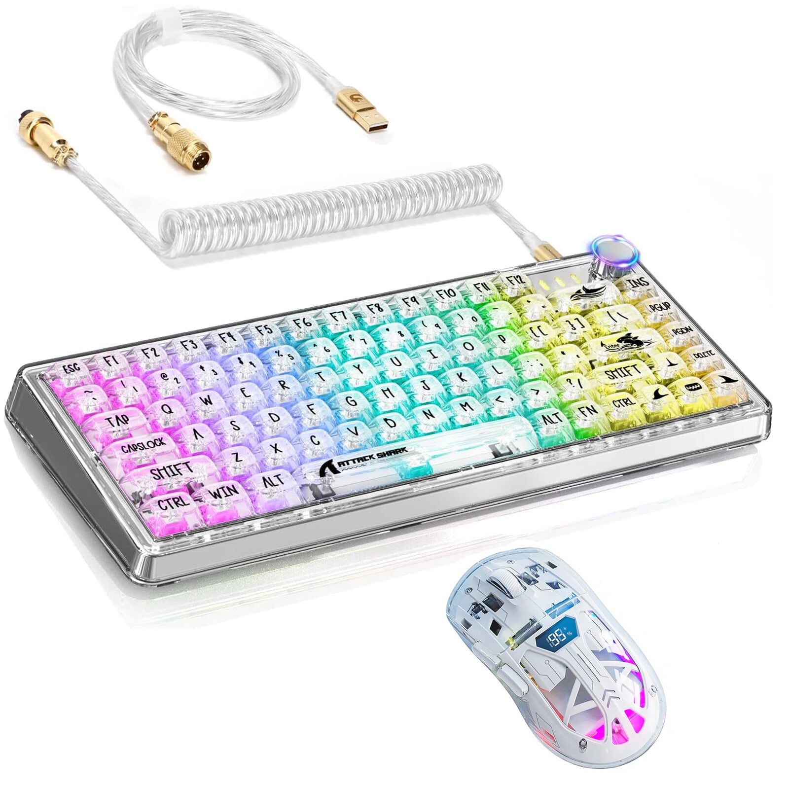 ATTACK SHARK K75 Transparent Gaming Keyboard&Mouse&Coiled Cable Set ...