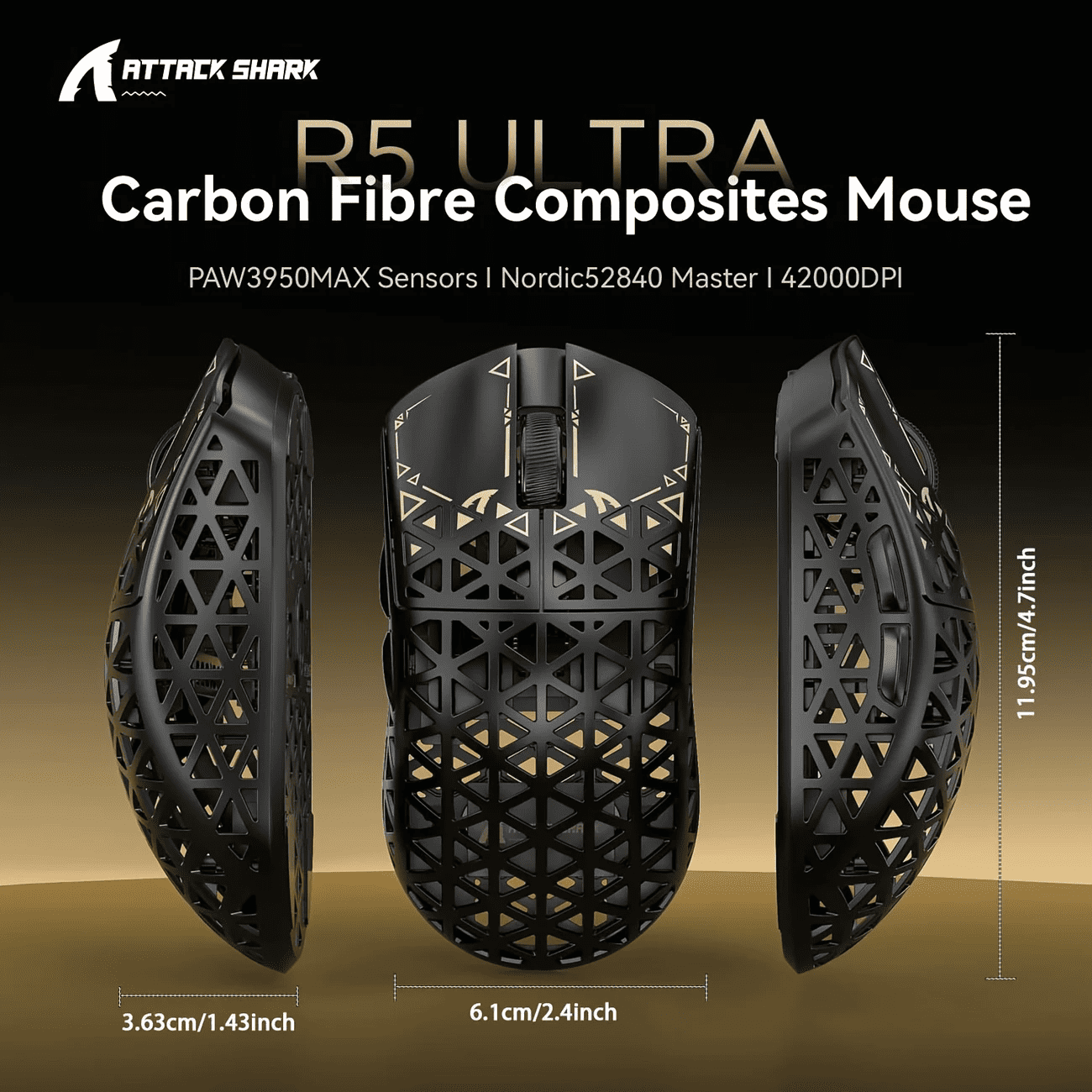ATTACK SHARK R5 Ultra Carbon Fiber Wireless 8K PixArt PAW3950MAX Gaming Mouse with 8K Coiled ...