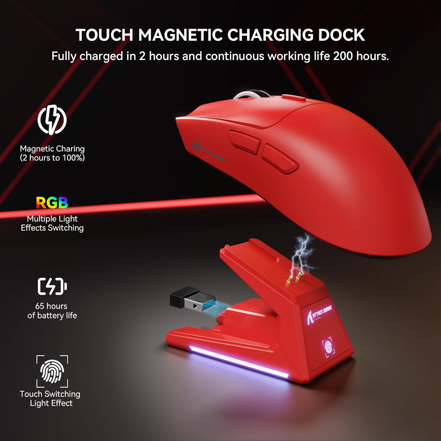 ATTACK SHARK X1 Tri-mode Gaming Mouse with Touchpad RGB Charging Dock ...