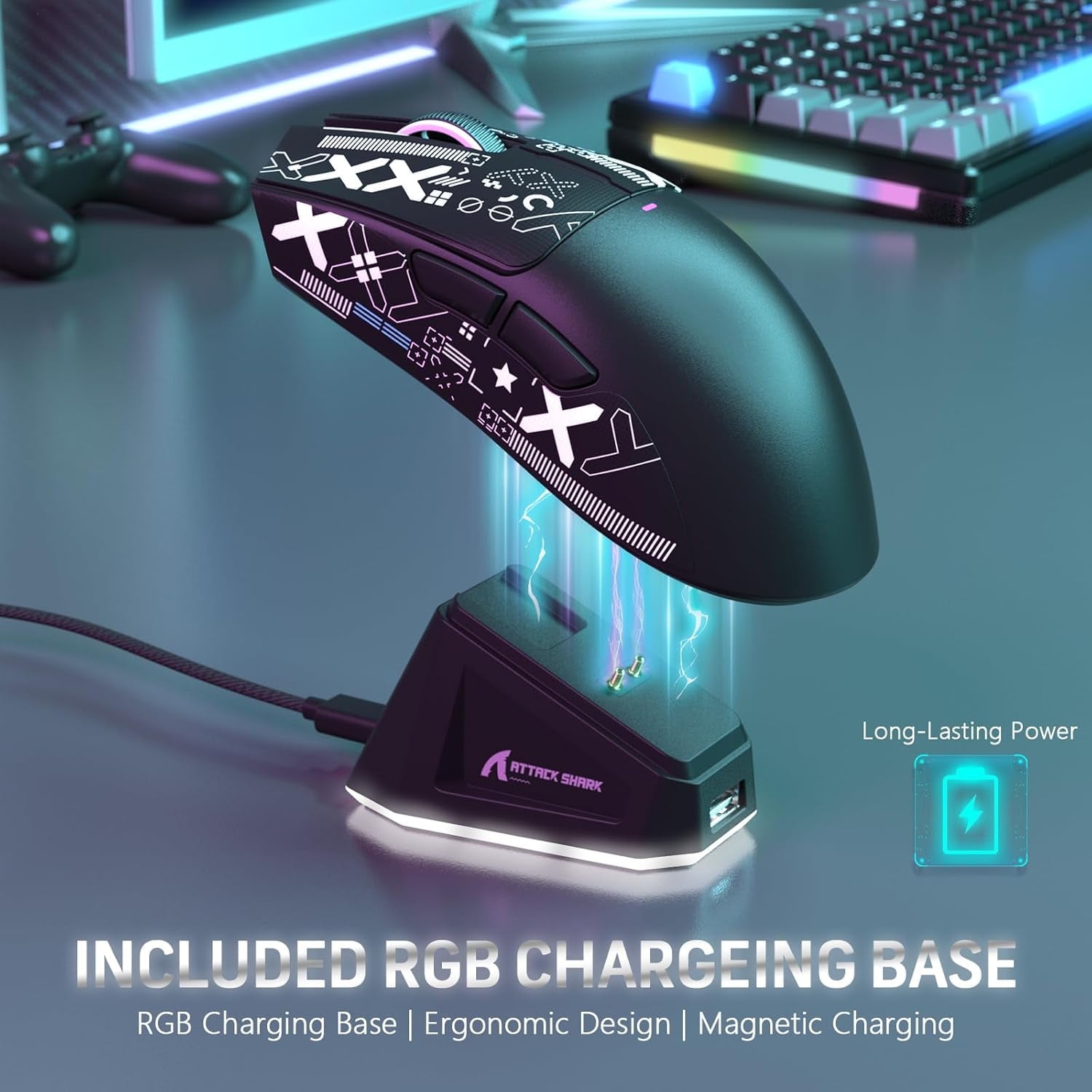 ATTACK SHARK X11 Wireless Gaming Mouse with RGB Magnetic Charging Dock ...