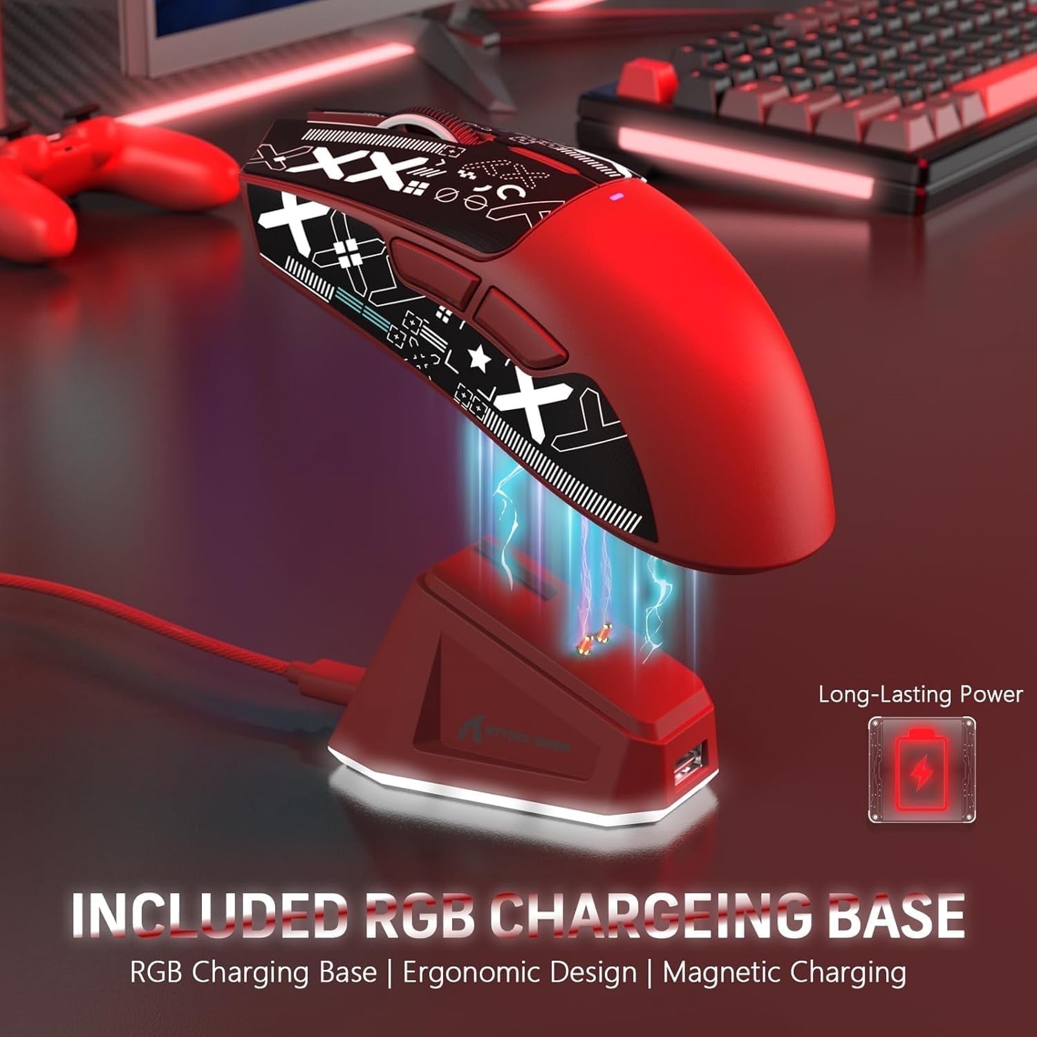 ATTACK SHARK X11 Wireless Gaming Mouse with RGB Magnetic Charging Dock ...