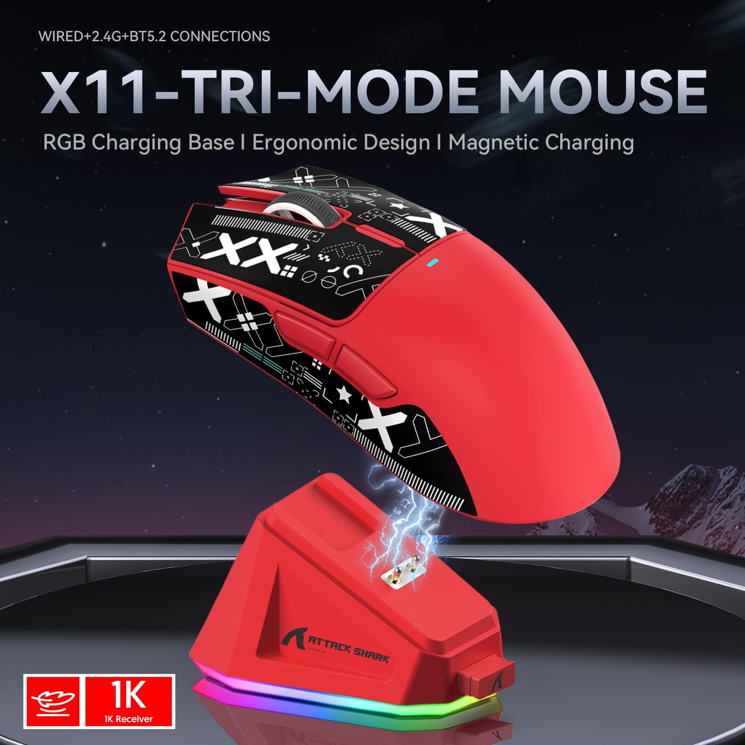 ATTACK SHARK X11 Wireless Gaming Mouse with RGB Magnetic Charging Dock ...