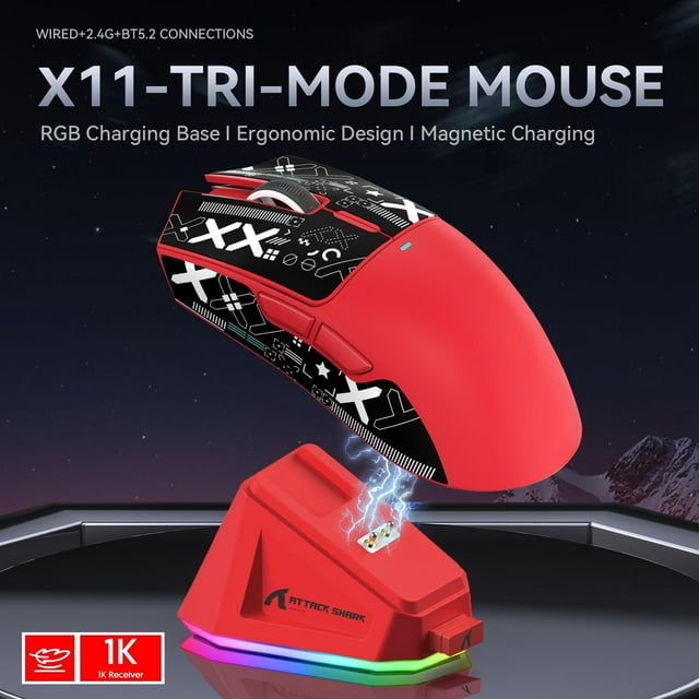 ATTACK SHARK X11 Wireless Gaming Mouse with RGB Magnetic Charging Dock ...