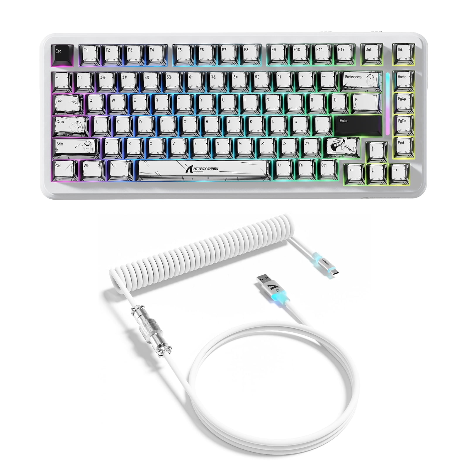 ATTACK SHARK X82PRO HE Magnetic Keyboard With C01Ultra RGB Light Coiled ...