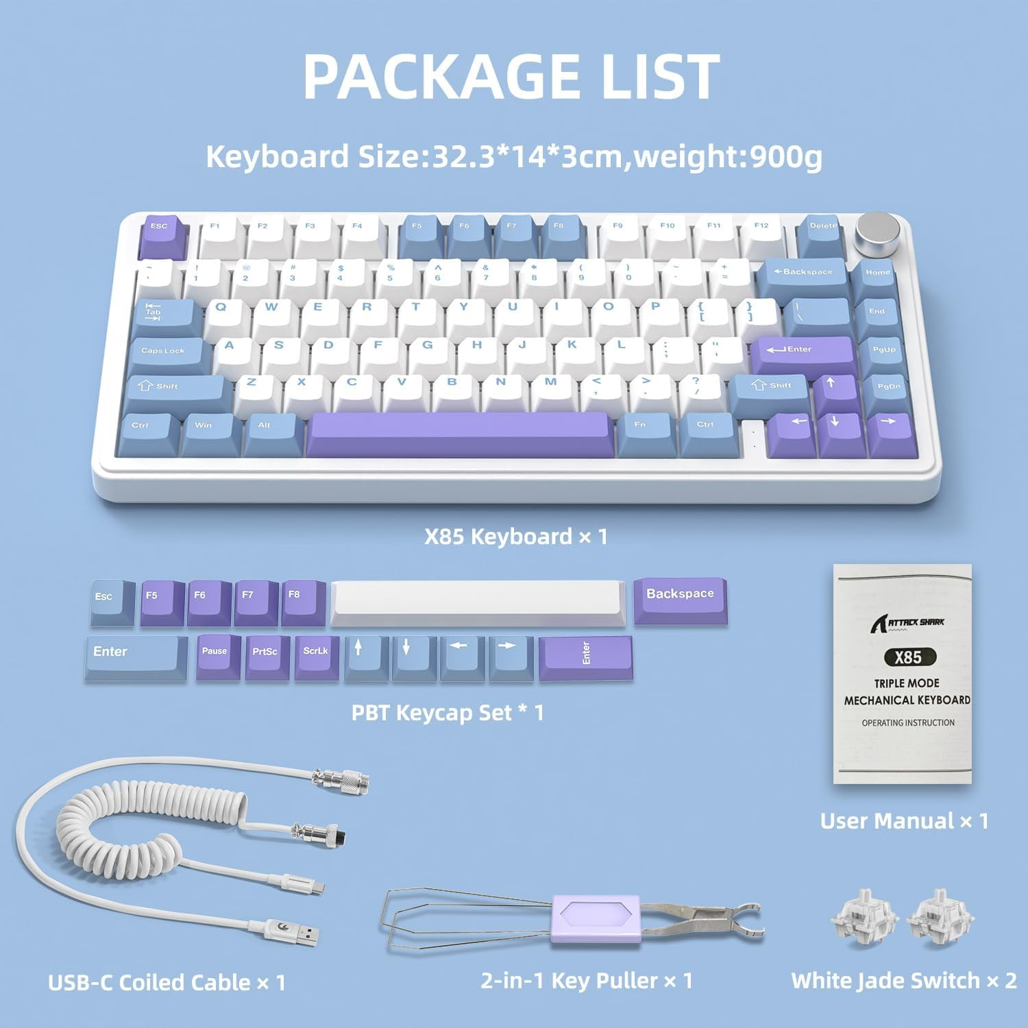 ATTACK SHARK X85 75% Mechanical Gaming Keyboard and Coiled Cable Set ...