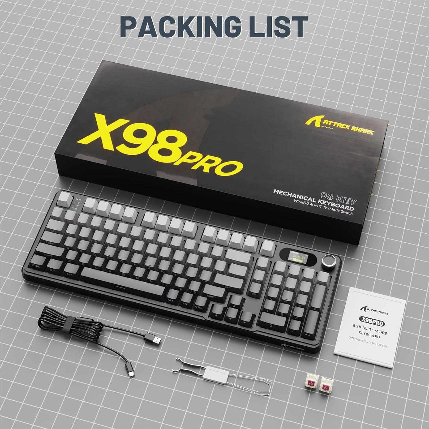ATTACK SHARK X98PRO Wireless Gaming Keyboard, 99 Keys Wireless ...