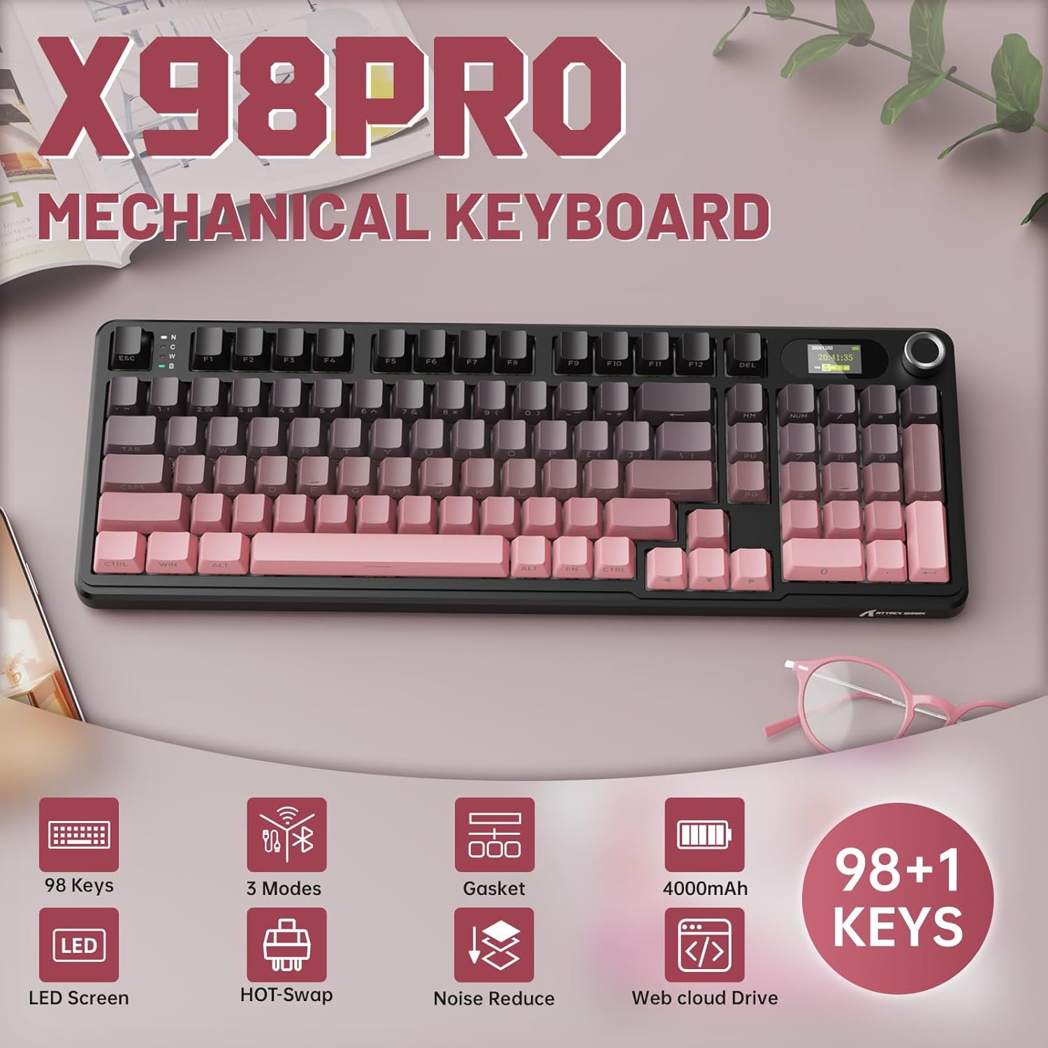 ATTACK SHARK X98PRO Wireless Gaming Keyboard, 99 Keys Wireless ...