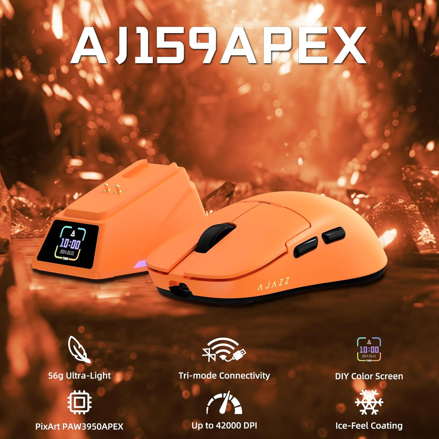 ATTACK SHARK x AJAZZ AJ159 APEX PAW3950 Triple Mode Gaming Mouse 8K Magnetic Charging Dock with ...