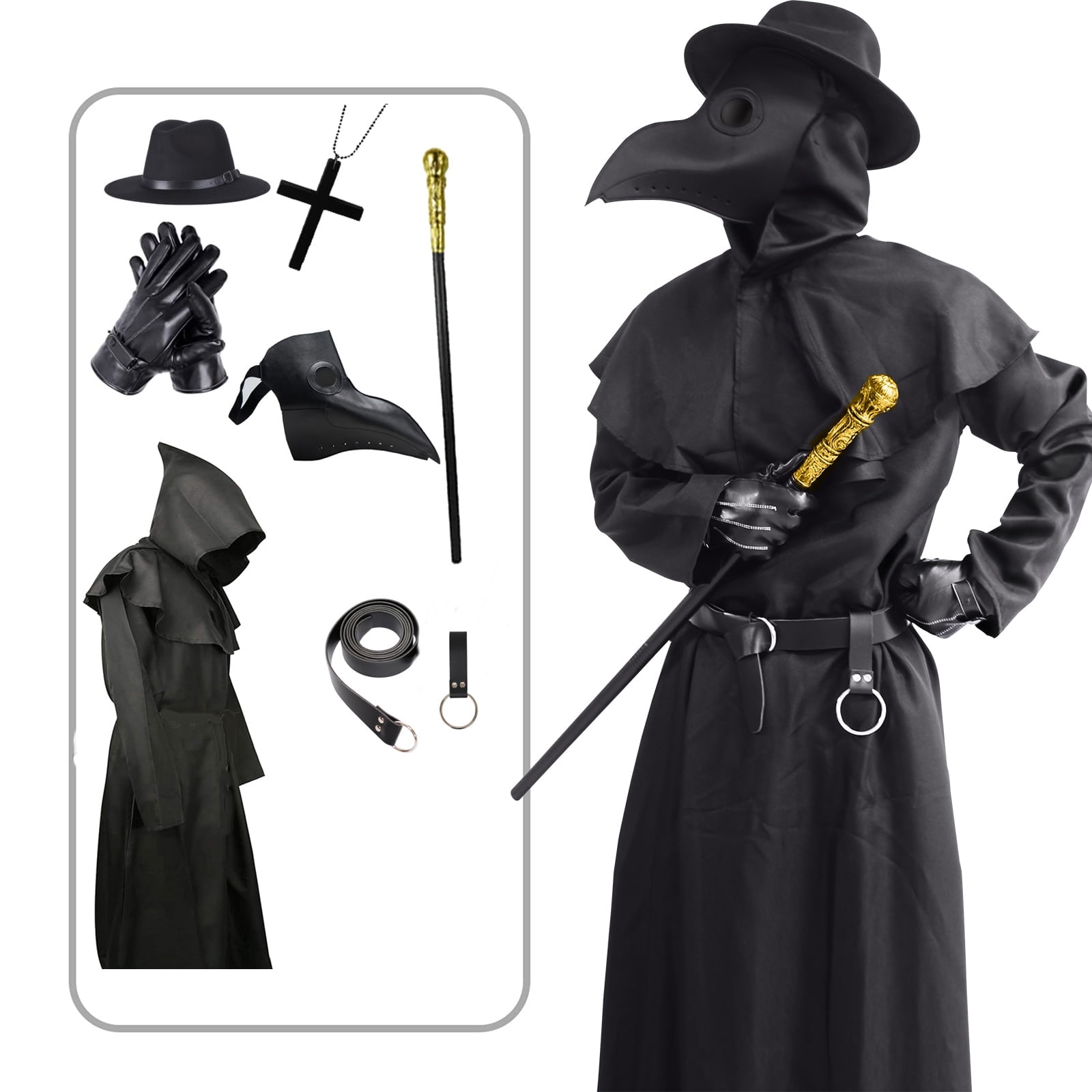 ATTBEA Halloween Costume Compatible for Plague Doctors with Bird Beak ...