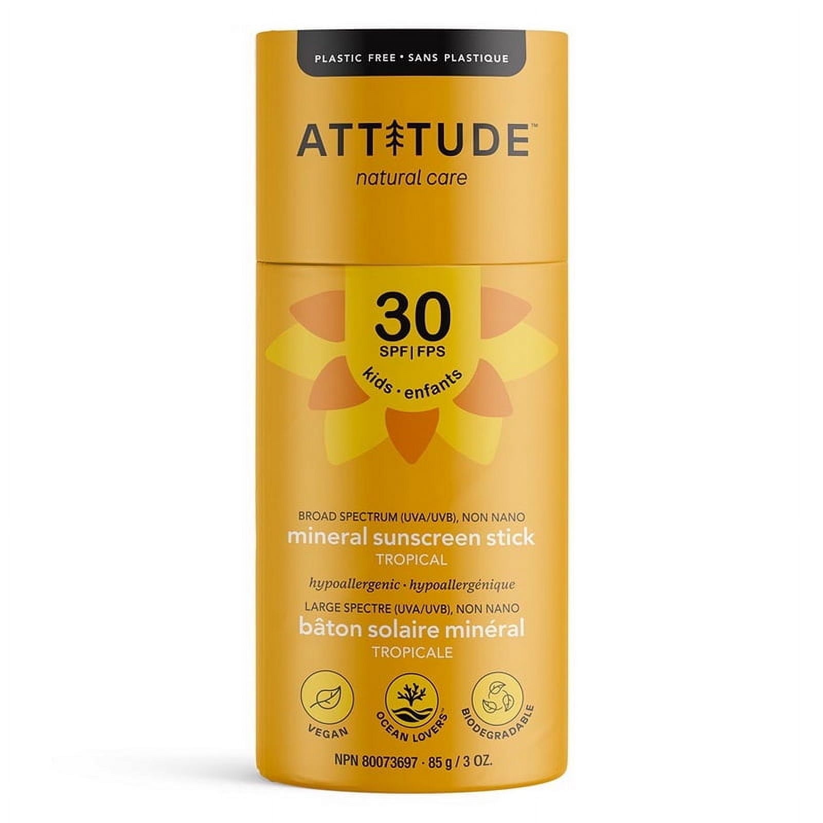 ATTITUDE Kids, Mineral Sunscreen Stick, SPF 30, Tropical, 3 oz (85 g ...