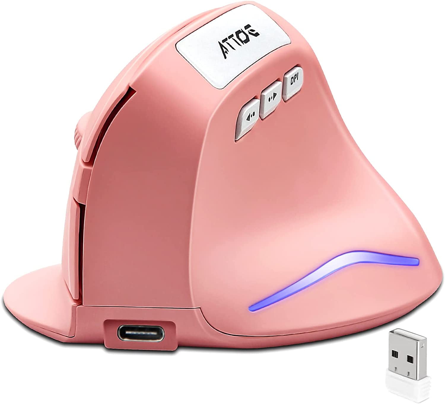 ATTOE Ergonomic Mouse,2.4G Wireless Vertical Mouse Pink Computer Mouse ...