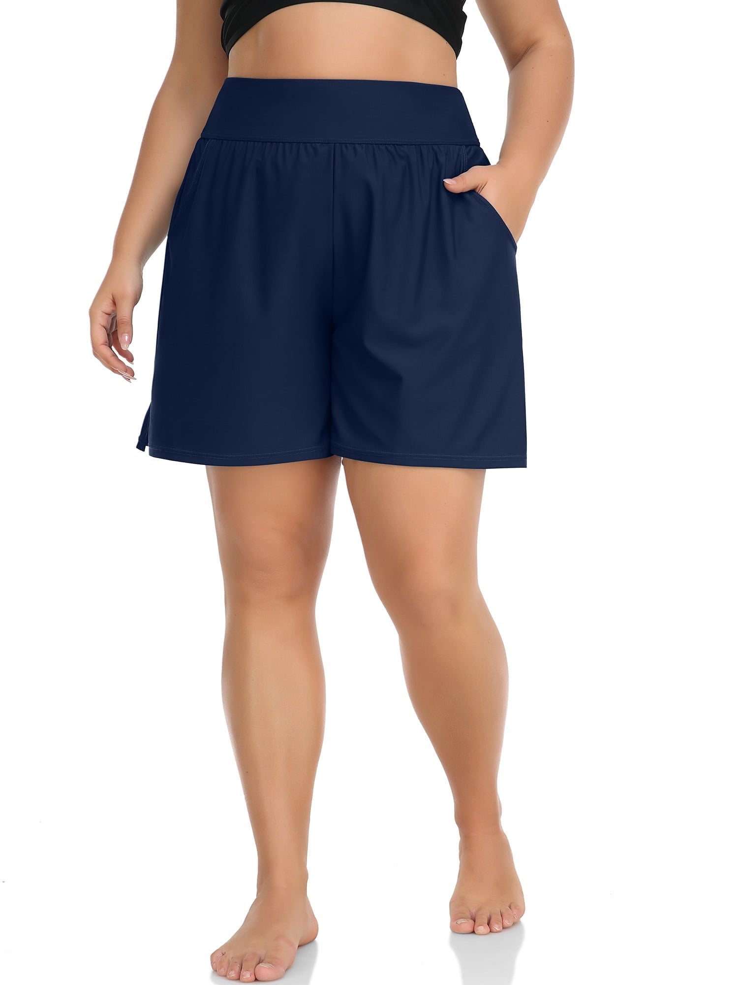 ATTRACO Women Plus-size Swim Shorts High-waisted Beach Pants Split ...