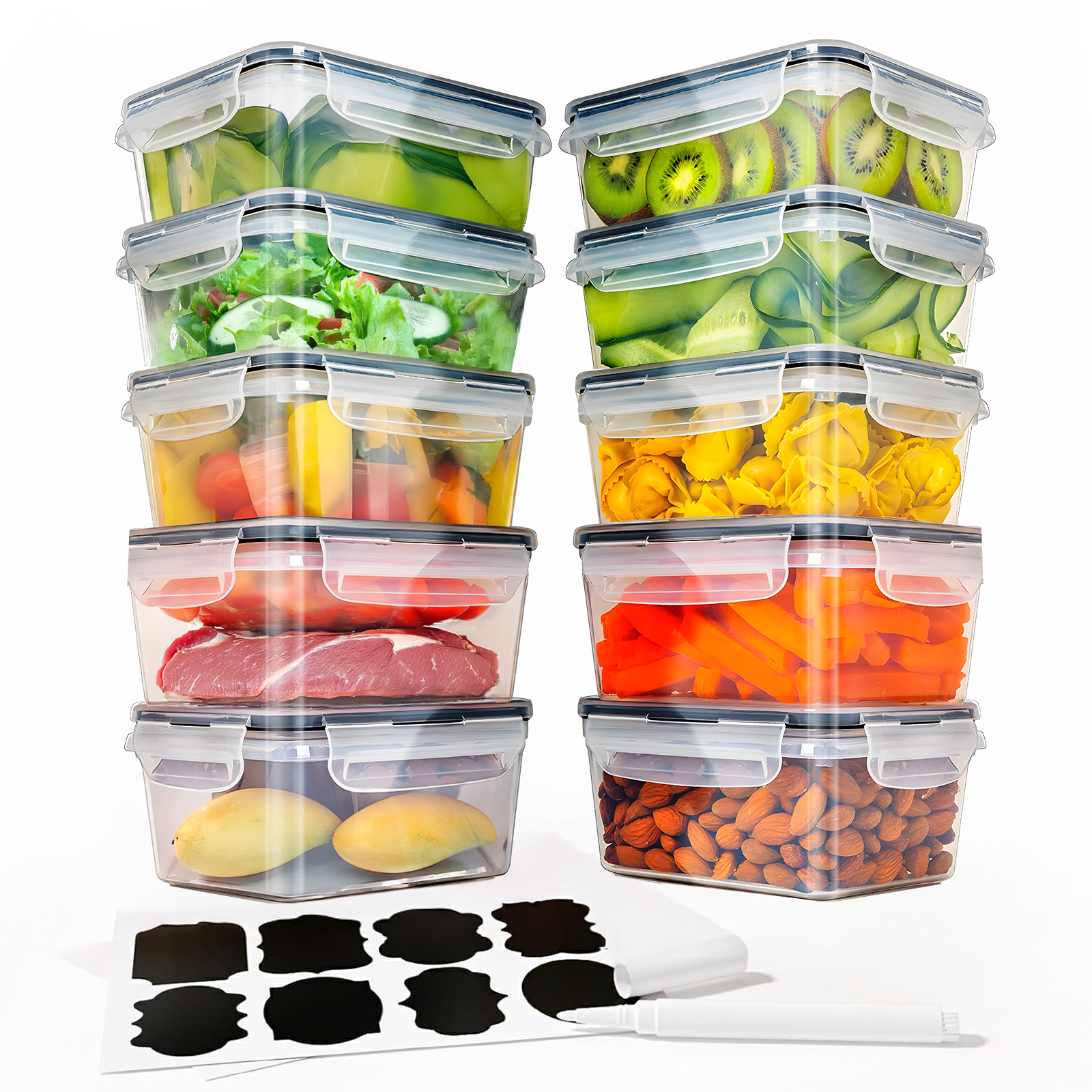 ATUPEN 20 Pcs 840ml Food Storage Containers, Stackable Kitchen Storage ...