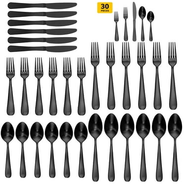 Walchoice 24-Piece Black Fork and Spoon Set, Stainless Steel Cutlery ...