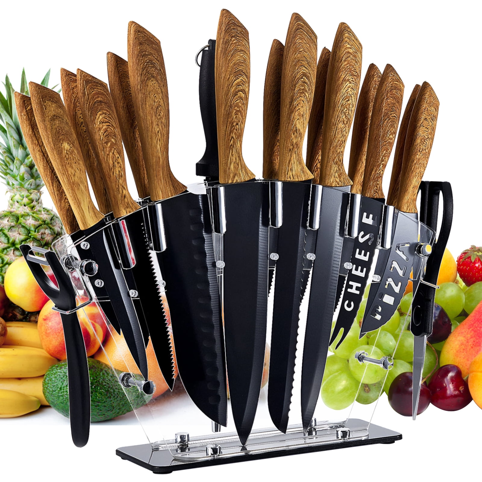 Kitchen Knife Set with Block, 19 PCS High Carbon Stainless Steel Sharp ...