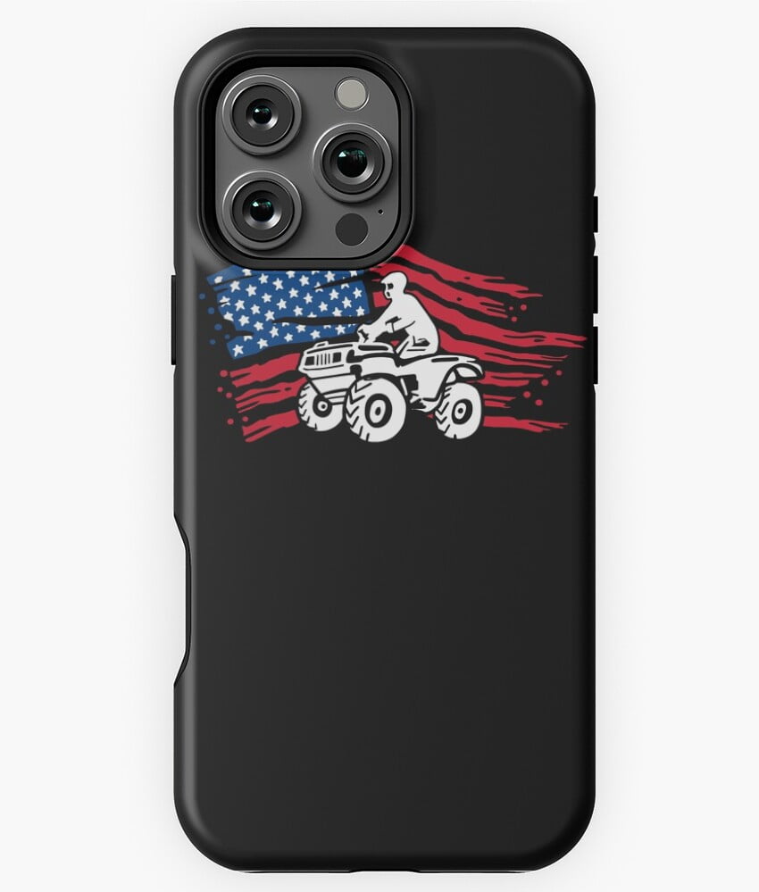 ATV Four Wheeling American Flag Biker Phone Case for iPhone 16 15 14 13 ...