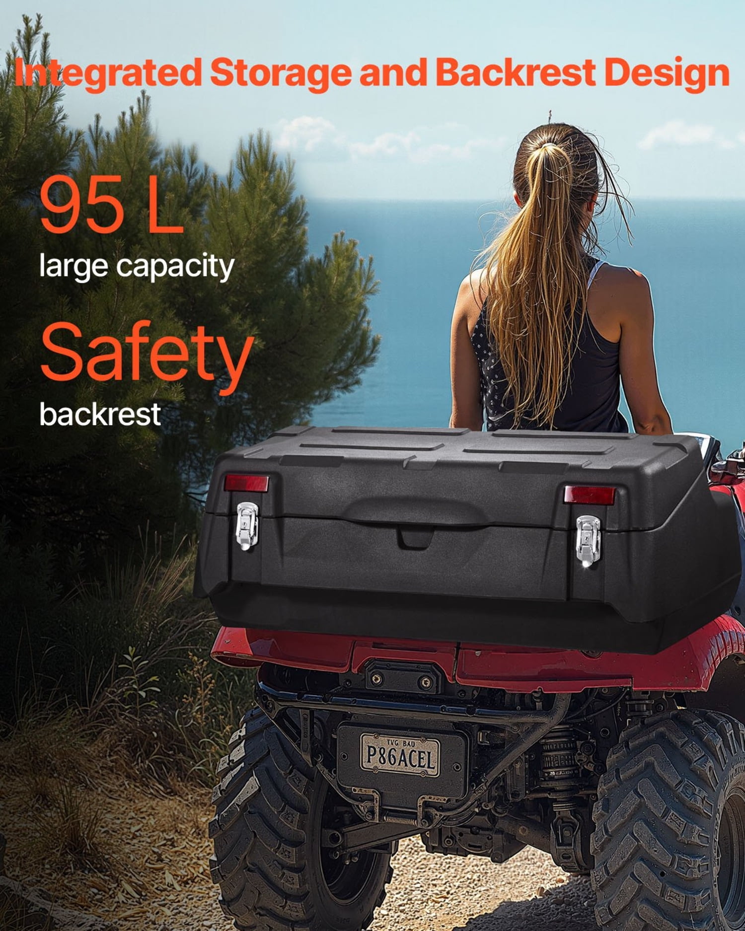 ATV Rear Storage Box Lounger 95L Waterproof ATV Cargo Gear Box with ...