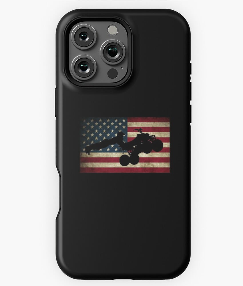 ATV Silhouette Vintage American Flag Phone Case for iPhone 16 15 14 13 ...