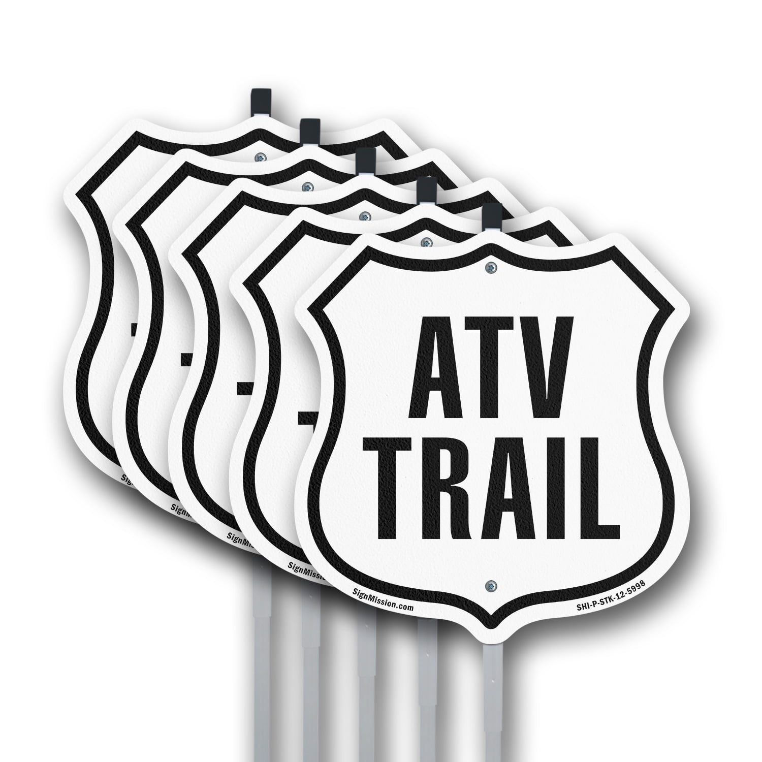 ATV Trail (5 Pack) 12 inch X 12 inch Shield Shaped Rust-Free Aluminum ...