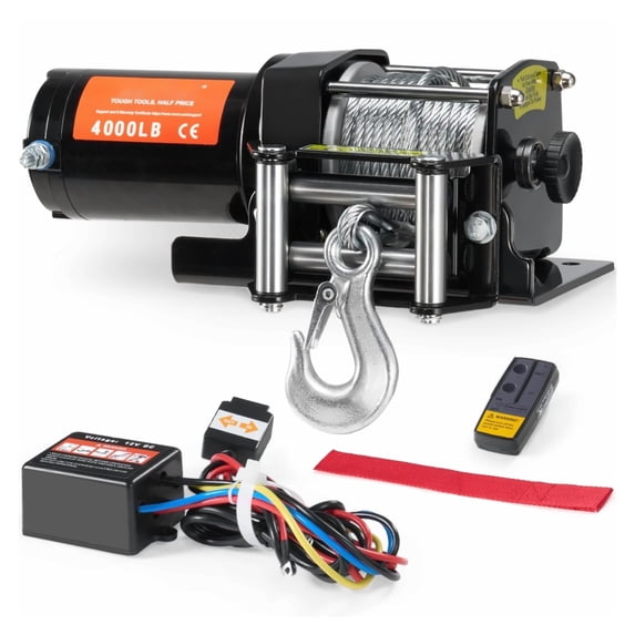 ATV UTV Winch 4000 lb Electric Winch Steel Cable Waterproof Remote ...