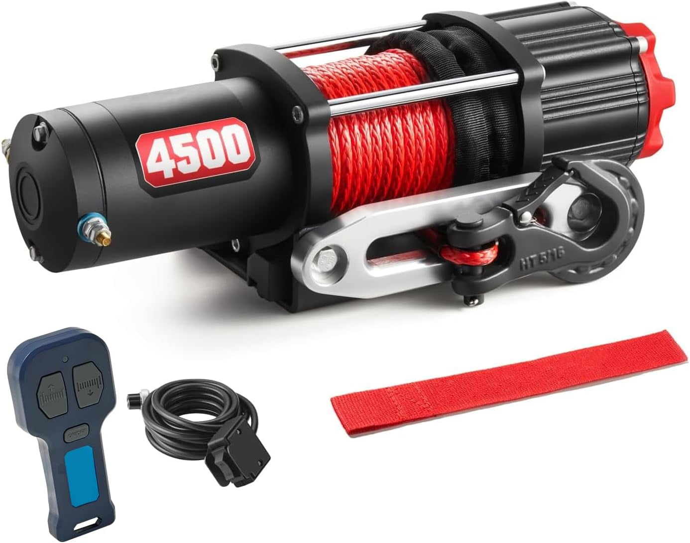 ATV Winch 4500lbs 12V Electric Winch, Synthetic Rope UTV Winch for Off ...