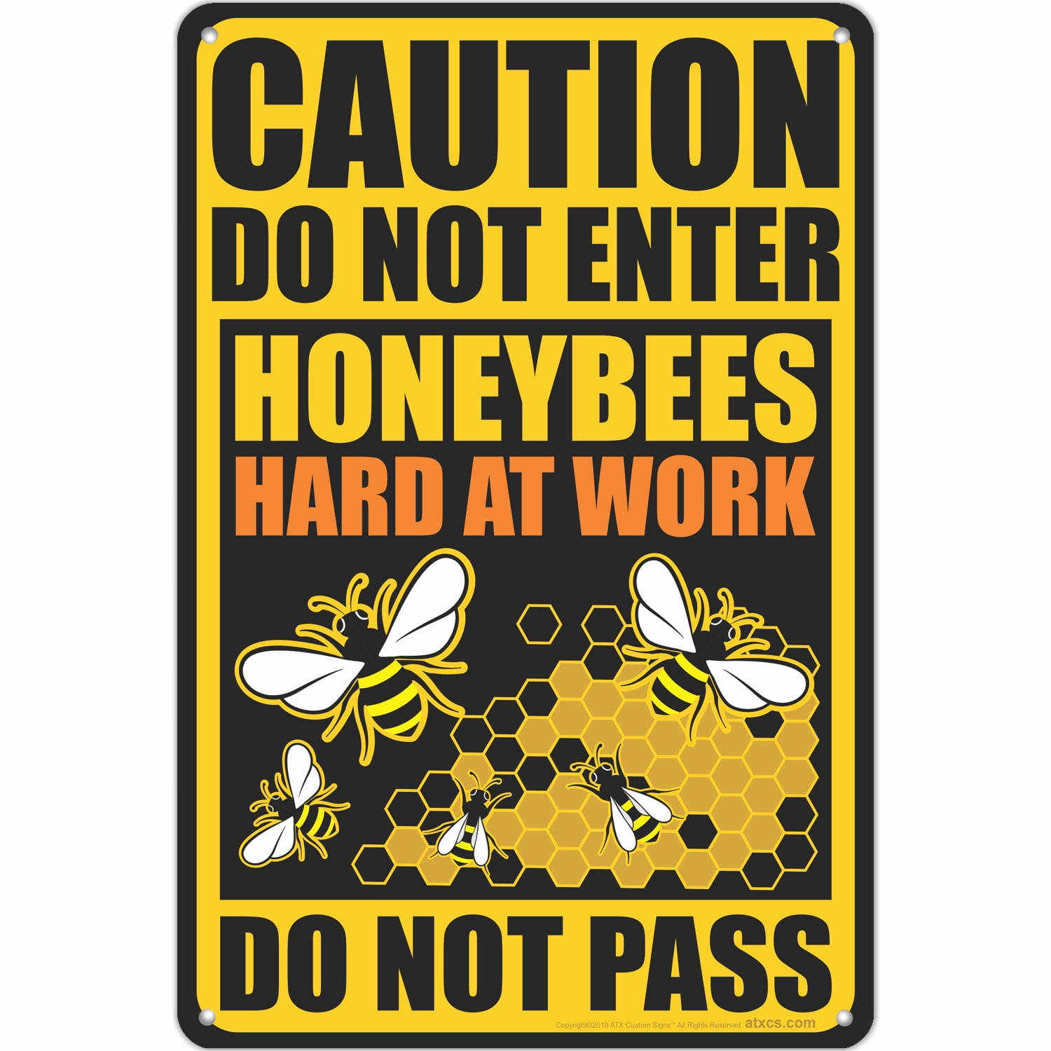 ATX Custom Signs - All Weather Honeybee Warning Sign - Caution Sign ...