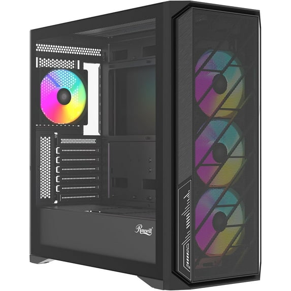 ATX Mid Tower Computer Gaming PC Case, 4 ARGB Fans Pre-Installed, W ...